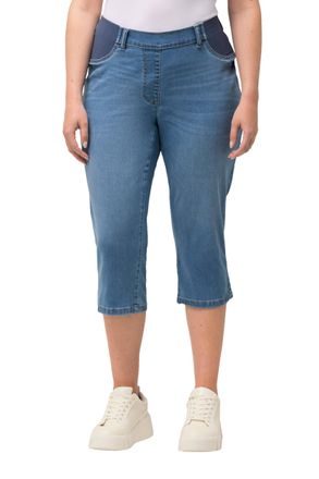 Ulla Popken Damen gro&szlig;e Gr&ouml;&szlig;en &Uuml;bergr&ouml;&szlig;en Plus Size Capri-Jeans Sienna, schmales Bein, Elastikbund, Stretch Light Blue 60 829650901-60