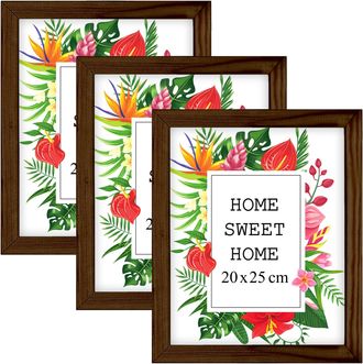 MG Design Set aus 3 Braun Bilderrahmen 20 x 25 cm - Aus echtem Holz mit Acrylglas, zum Aufh&auml;ngen & Aufstellen, f&uuml;r Fotos, Poster & Puzzle
