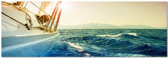 Paul Sinus Art Panoramabild auf Leinwand und Keilrahmen 150x50cm Meer Segelboot Yacht Sonnenuntergang