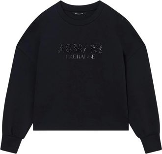 A|X Armani Exchange Femme, Sweatshirts et sweats &agrave; capuche, Noir, Taille: 40 FR Felpa logo Strass Girocollo