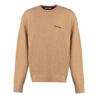 Palm Angels Logo Rundhals-Pullover - - Knitwear - Herren - Braun - XL