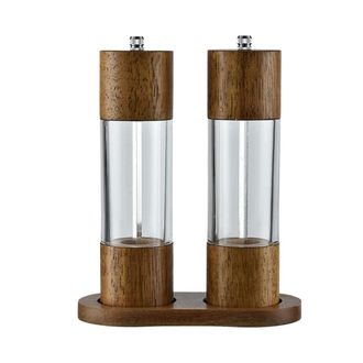 Generic Salz- und Pfeffermühle, Kristall, Acryl- und Holz, mit Tablett, Kombi-Set, Holz- und Acrylmühlen, verstellbare Grobheit, Keramikkernmühle (mit Tablett