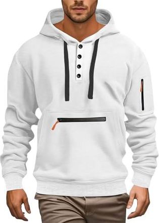 Generic Lightweigh Sweat &agrave; capuche uni pour homme 2026 Printemps Automne et Hiver Mode D&eacute;contract&eacute; Manches Longues Bouton Manches Longues Demi-Bouton Sweatshi