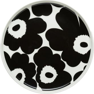 Marimekko Teller, Frühstücksteller, Kuchenteller - Unikko - Keramik - schwarz/weiß - Ø 20 cm