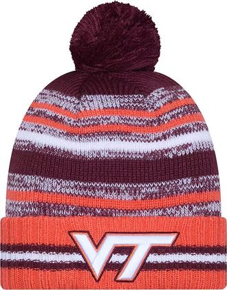 New Era Virginia Tech Hokies Onfield Sport Orange gestreifte College-Strickm&uuml;tze mit B&uuml;ndchen - NCAA Cheer Cuff Strickm&uuml;tze