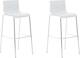 Clp Lot 2 Tabourets De Bar Assise en Plastique I Chaise Haute De Bar avec Dossier Et Repose-Pieds I Pi&egrave;tement en M&eacute;tal, Couleur:Blanc, Couleur du Cadre:Ch