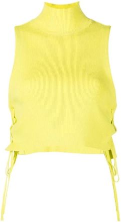 Rokh Femme, Tops, Jaune, Taille: 36 FR Haut sans manches c&ocirc;tel&eacute; &agrave; col montant