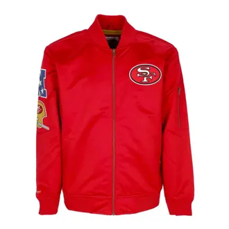 Mitchell & Ness Homme, Sport, Rouge, Taille: M Bomber L&eacute;ger en Satin