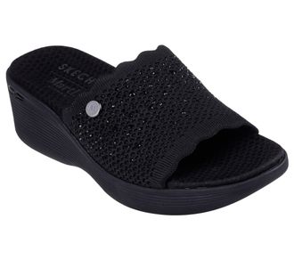 Skechers Pantolette SKECHERS PIER-LITE-LIGHT ESSENCE, Damen, Gr. 36, schwarz unifarben, Textil, Glitzer, Schuhe Pantolette, Sommerschuh, Strandschuh mit Luxe F