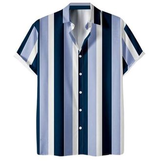 Generic Chemise de croisi&egrave;re carib&eacute;enne d&eacute;contract&eacute;e ray&eacute;e &agrave; manches courtes boutonn&eacute;e pour la plage hawa&iuml;enne tropicale amusante Mexique hawa&iuml;enne palmier &eacute;t