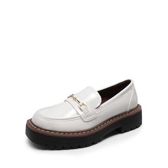 Dream Pairs Mocassins habill&eacute;s &agrave; talon &eacute;pais &agrave; enfiler pour femme, style d&eacute;contract&eacute;, pour affaires, bureau, style d&eacute;contract&eacute;, blanc, 40.5 EU