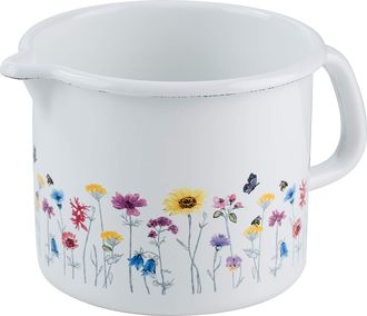 Riess 0041-070, Schnabeltopf 14 1,7L, COUNTRY SONDEREDITION FLORA, Durchmesser 14 cm, Inhalt 1,7 Liter, Höhe 11,5 cm, Emaille, weiß, Induktion