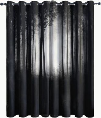 Generic Rideau Occultant For&ecirc;t myst&eacute;rieuse, Gothique Motif Rideaux Thermiques &agrave; Oeillets, Noir Blanc Rideaux Imprim&eacute; pour Salon Chambre Fenetre Moderne D&eacute;cora