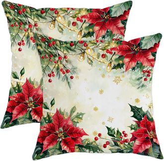 Generic Roter Weihnachtsstern Sofakissenbezug Komfort Kissenh&uuml;lle Quadratische Zierkissenbezug F&uuml;r Bett Sofa Hotel 45X45Cm 2Er Set