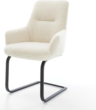 DELIFE Freischwinger Zelia-Flex mit Armlehnen Teddystoff Beige Freischwinger flach Schwarz Taschenfederkern, Esszimmerst&uuml;hle