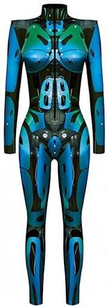 Ocean Plus Femme Halloween Squelette Num&eacute;rique Combinaison Slim Coupe Manches Longues Collant Une Pi&egrave;ce (XL, Armure bleu vert)