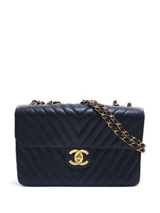 Chanel sac porté épaule à matelassage chevrons (1992) - Noir