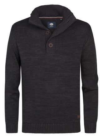Petrol Industries Herren Strickpullover - Stehkragen mit Kn&ouml;pfen und Rei&szlig;verschluss - Regular Fit - Herrenbekleidung - Schwarz - M