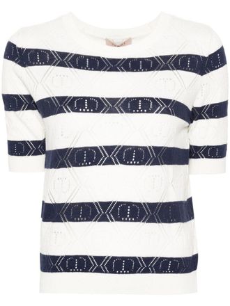 Twin-Set haut ray&eacute; en maille ajour&eacute;e - Blanc