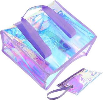 Frcolor Sac de Plage Femme Imperm&eacute;able PVC Iris&eacute; Grand Format avec Poche Suspendue pour Cabas R&eacute;sistant et Spacieux pour Voyage Piscine et Activit&eacute;s Ext&eacute;rieur
