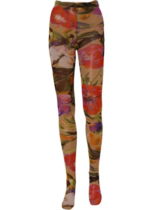 Dolce & Gabbana Womens Beige Floral Print Tights Sheer Stockings Socks Nylon Clothing