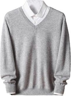 Generic Pull en cachemire pour homme - Col en V - Manches longues - Pull ample en tricot d&eacute;contract&eacute;, gris, 5XL