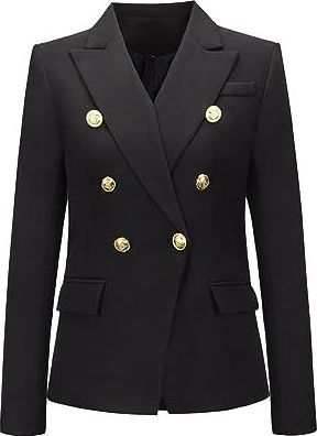 Generic Vestes pour femmes, automne et hiver, petit costume &agrave; carreaux doiseau, veste courte &agrave; double boutonnage &agrave; la mode 2026, Noir, XXL