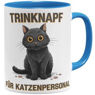 OM3 witzige Kaffee-Tasse mit Spruch - Trinknapf f&uuml;r Katzenpersonal - Katzenliebhaber Katze I - Keramik Becher - 325ml - Beidseitig Bedruckt - Hellblau