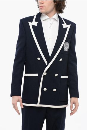 Balmain Double-breasted Twill Wool Blazer with Contrasting Edges size 48