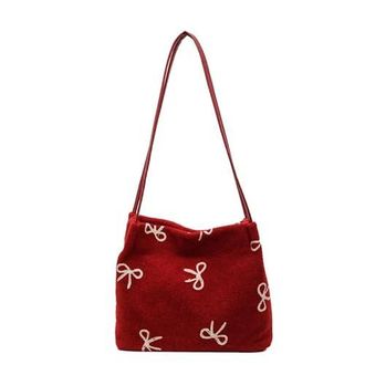 Generic Sac &agrave; main en tissu peluche pour femme - Automne et hiver - Sac fourre-tout pelucheux pour l&eacute;cole, les voyages quotidiens, rouge vin, 250*120*230mm