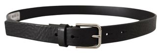 Dolce & Gabbana Mens Black Calf Leather Silver Tone Logo Metal Buckle Belt