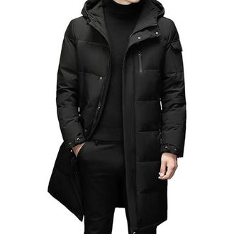 Generic Parka longue &agrave; capuche pour homme - Manteau dhiver &eacute;pais et isol&eacute; - Doudoune chaude et bouffante - Coupe-vent, Noir, 4XL
