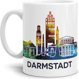 Tassendruck Darmstadt-Tasse Skyline - Kaffeetasse/Silhouette/Souvenir/Städte-Tasse/Mug/Cup/Becher/Beste Qualität - 25 Jahre Erfahrung - Weiss