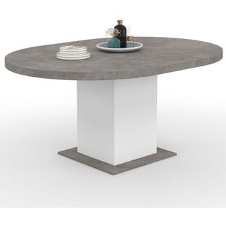 IDMarket Idmarket - Table &agrave; manger extensible ronde eden 4-8 personnes b&eacute;ton et blanc 120-160 cm