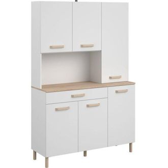 Parisot Buffet de cuisine - ESSENTIEL 2 - 120,1 x 40,3 x 182,6 cm - Blanc / Chene - PARISOT