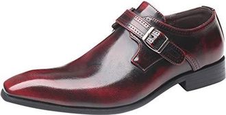 Generic Mocassins à enfiler en cuir verni pour homme - Bout pointu - Boucle moine - Style décontracté et confortable - Antidérapants - Pour fête, mariage, aff