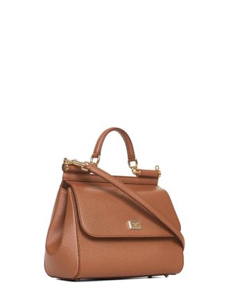 Dolce & Gabbana Womens Handbag Sicily Camel Calf Leather Handbags Hand Bags