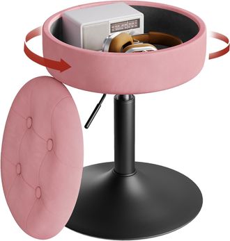 Woltu Schminktisch Stuhl, Sitzhocker mit Stauraum, Hocker H&ouml;henverstellbar aus Bequemem Samt, 360&deg; drehbar, F&uuml;r Schlafzimmer, Wohnzimmer, Esszimmer, Rosa, B