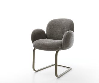 DELIFE Freischwinger Nube-Flex mit Armlehnen Boucl&eacute; Soft Schlamm Freischwinger flach Effektfinish Titan Taschenfederkern, Esszimmerst&uuml;hle