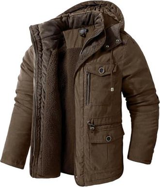 Generic Manteaux dhiver longs pour hommes, imperméables, doublés de sherpa, polaire, coupe-vent, vestes épaisses et isolées avec capuche, marron, taille XL