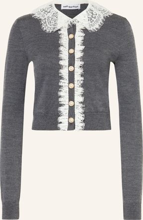 Self Portrait Self-Portrait Strickjacke Mit Schmucksteinen Und Spitze grau