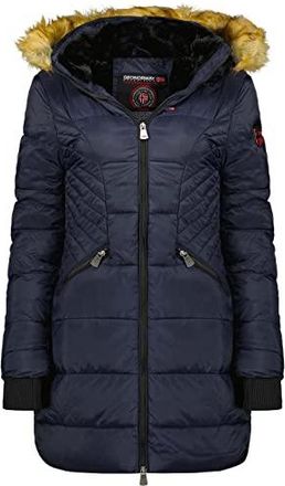 Geographical Norway Abeille Lady Distribrands - Parka Chaude Femme - Manteau Epais Capuche Fausse Fourrure - Blouson Coupe Vent Hiver - Doudoune Long Doublure (Marine XXL