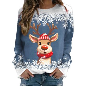Generic Weihnachtspullover Damen Langarmshirt, Pullover Weihnachten Damen Sweatshirt,Weihnachtsshirt Damen Langarm mit Schneemann Weihnachtsmotiv Große Größen