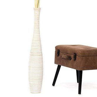 Leewadee Leewadee Grand Vase A Poser Au Sol pour Branches D&eacute;coratives De Pampa, Vase en Bois De Manguier, 85 cm, Blanc