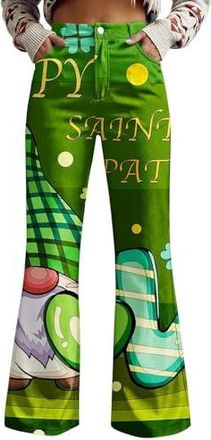 Generic HUIFUAO Pantalon de la Saint-Patrick pour femme - Pantalon tr&egrave;fle amusant - Costume irlandais de la St Paddy - Pantalon de tr&egrave;fle irlandais - Grande t