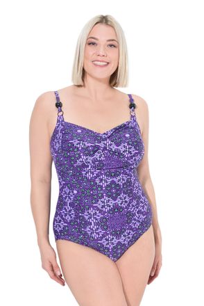 Ulla Popken Damen große Größen Übergrößen Plus Size Badeanzug, iris, Schmuckdetail Träger