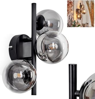 HOFSTEIN Wandleuchte Chehalis, Wandlampe aus Metall/Riffelglas in Schwarz/Rauchfarben/Klar, Leuchte im Retro/Vintage-Design m. Schirmen aus Glas (&Oslash; 10cm) u. An