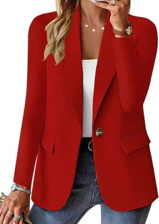 TOMWELL Blazer Femme Couleur Unie Casual Revers OL Business Slim Fit Veste de Costume Devant Ouvert Printemps Automne Manteau Cardigan Blazer Jacket B Rouge 3