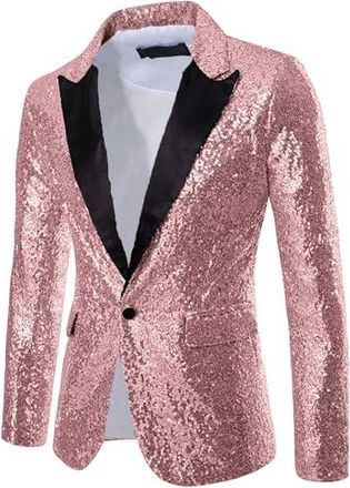 Generic Robe de bal des ann&eacute;es 80 &agrave; paillettes pour homme avec queue-de-morue Disco Robe de soir&eacute;e veste &agrave; paillettes brillantes Blazer pour homme, rose, XXL