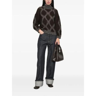 PANICALE Argyle Knit with Sequin Embellishments Sweater - Brown